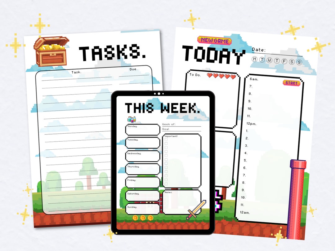 8 Bit Pixel Art Blank Personal Planner | A4 PDF Planner for Digital Use ...