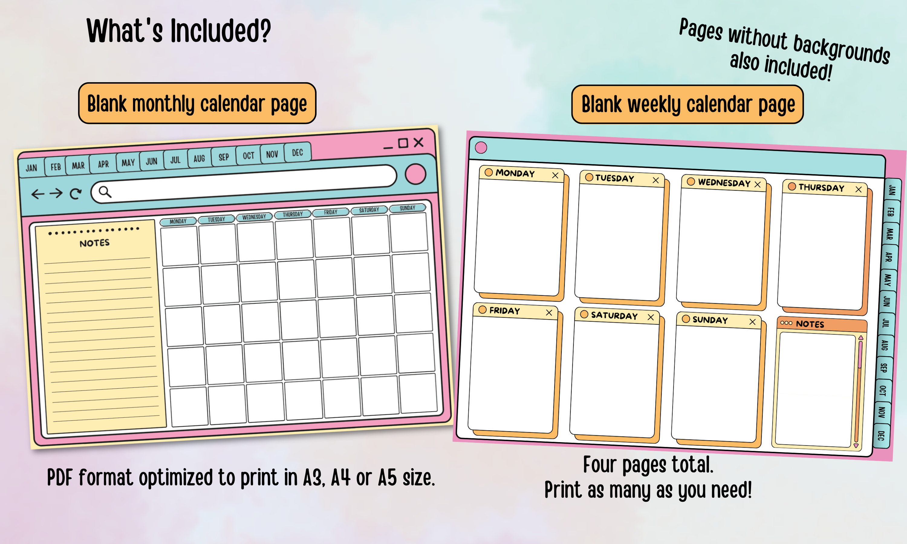 Blank Printable Monthly Calendar and Weekly Planner | A3, A4, A5 PDF ...