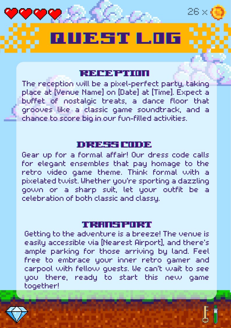 Retro Video Game Wedding Invitation Suite: 8-bit New Quest (digital ...