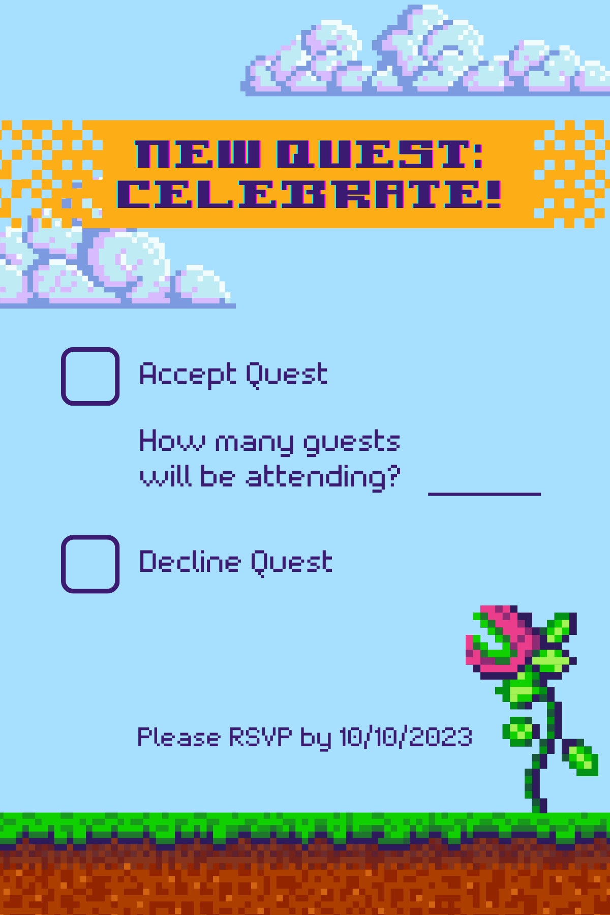 Retro Video Game Wedding Invitation Suite: 8-bit New Quest (digital ...