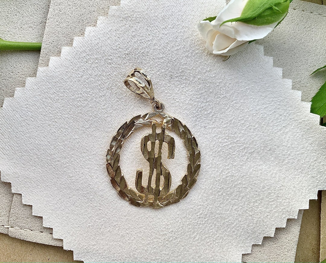 10k Yellow Gold Dollar Sign Pendent Diamond Cut Vintage - Etsy