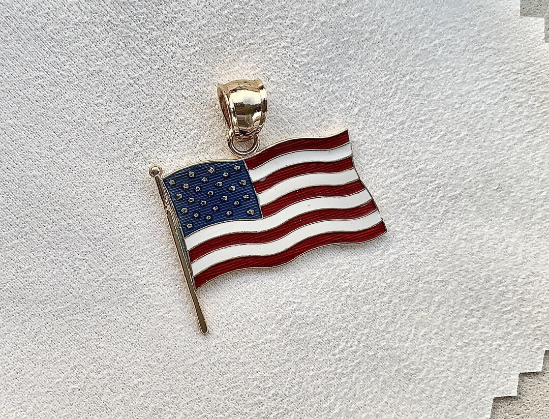 14K USA American Flag Pendent God Bless America - Etsy