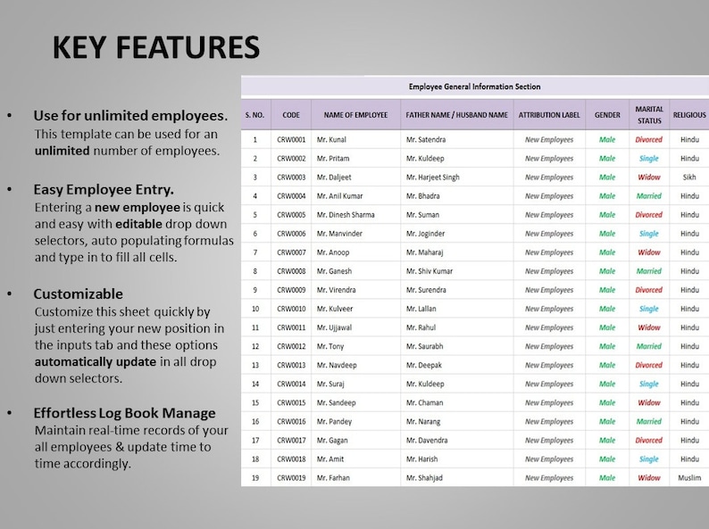Employee Master Template - Etsy