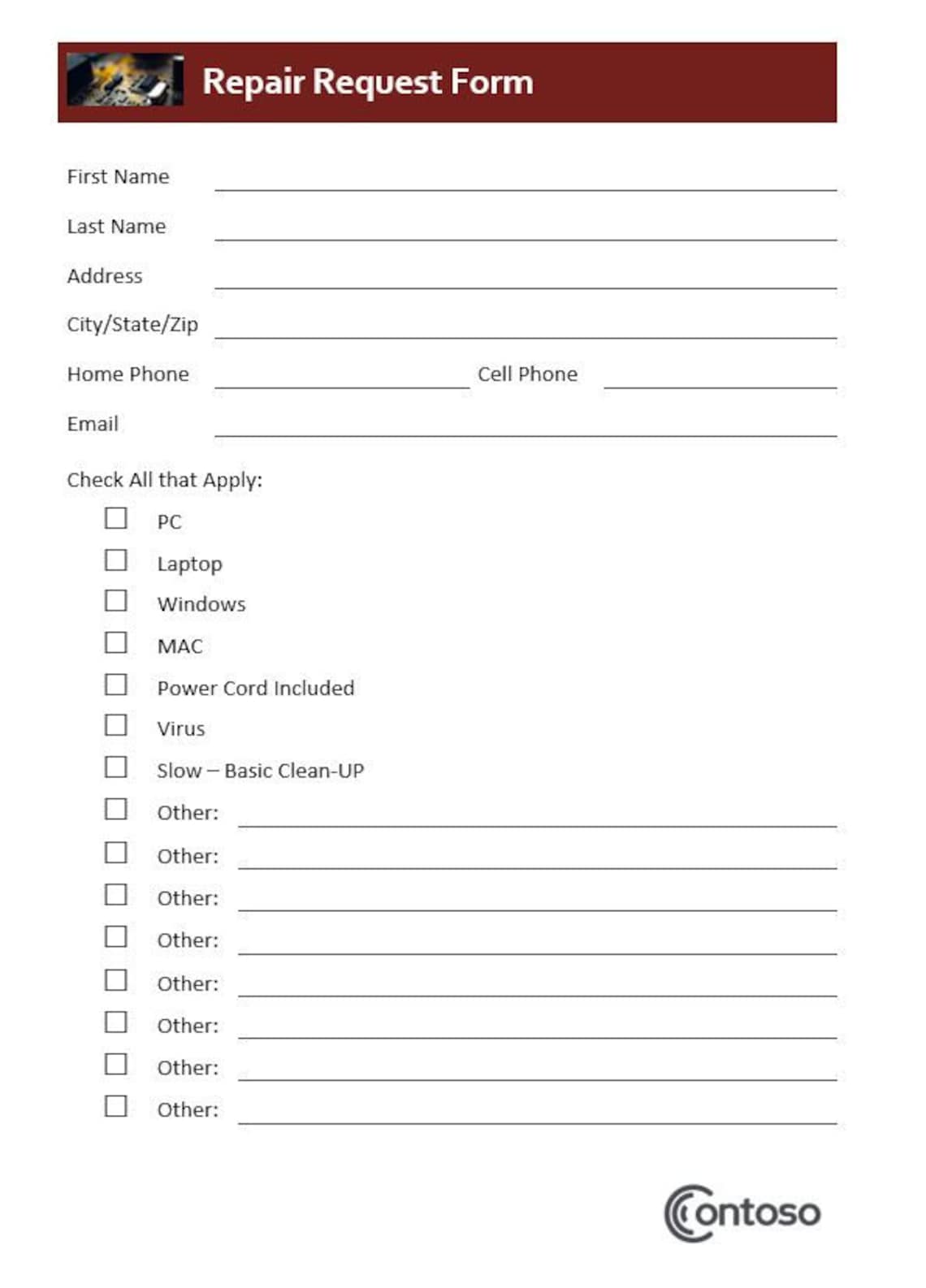 Simple Repair Request Form Template - Etsy
