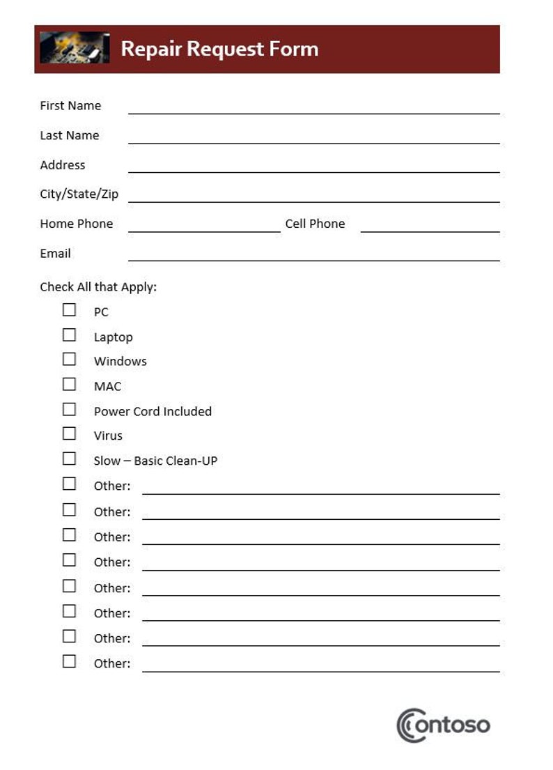 Simple Repair Request Form Template - Etsy