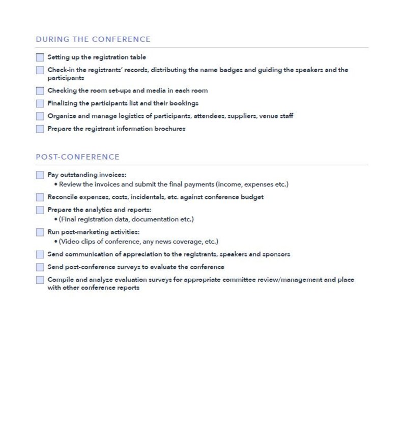 Conference Planning Checklist PDF - Etsy
