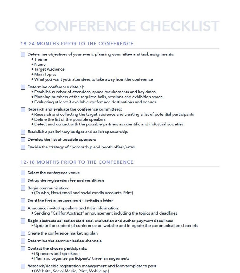 Conference Planning Checklist PDF - Etsy