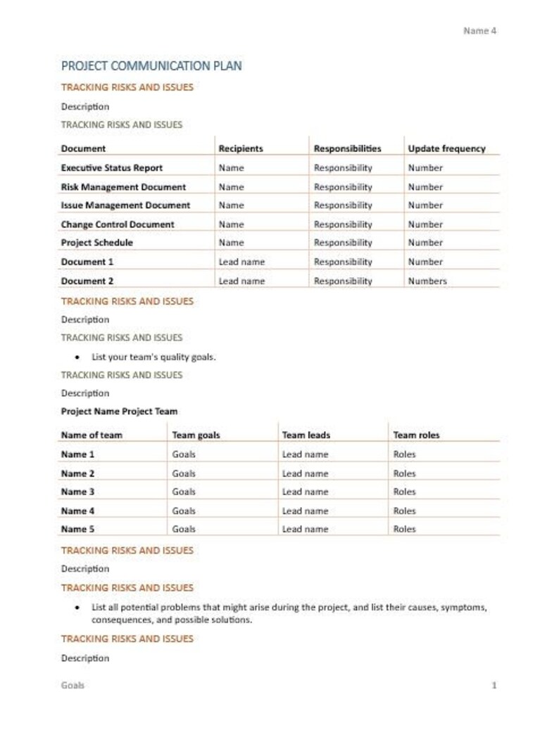 Project Communication Plan Template - Etsy