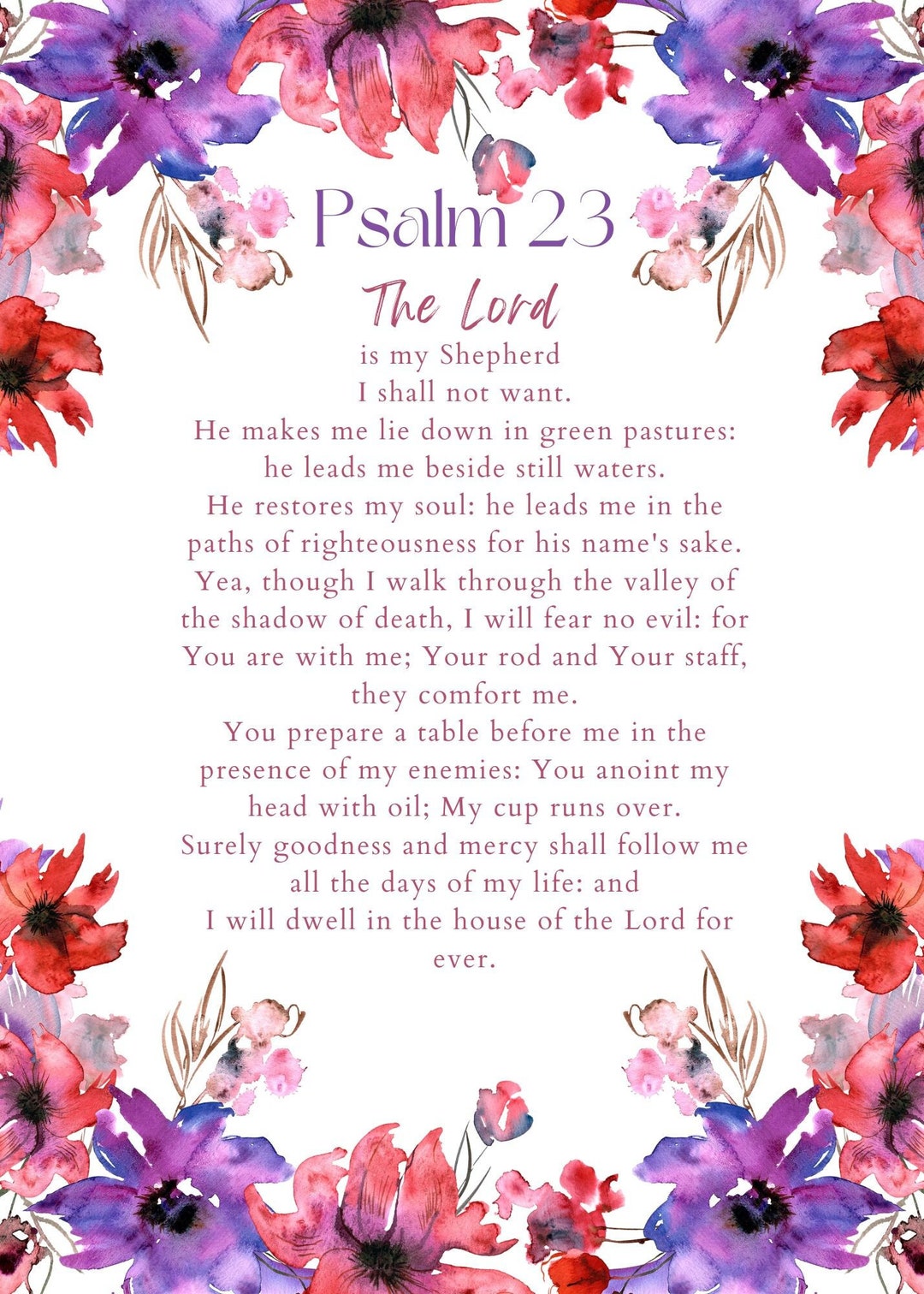 Psalm 23 Digital Print JPG PNG - Etsy