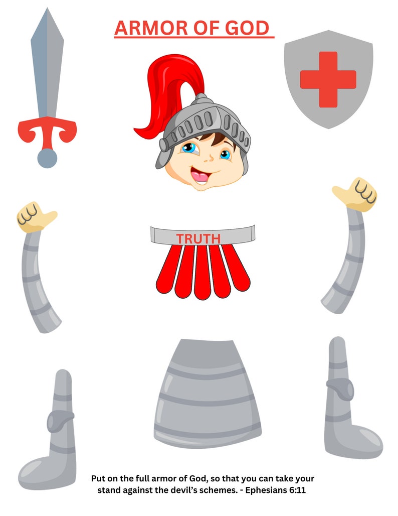 Armor of God Kids Cut & Paste Activity Bible Lesson Sunday School VBS ...