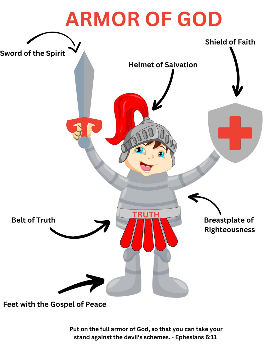 Armor of God Kids Cut & Paste Activity Bible Lesson Sunday School VBS ...