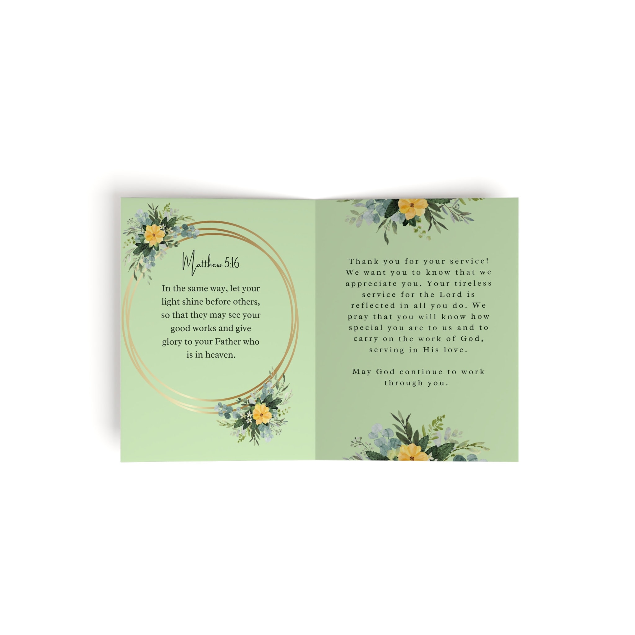 Christian Thank You Card Religious Church Thank You for Your Service ...