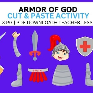Armor of God Kids Cut & Paste Activity Bible Lesson Sunday School VBS ...