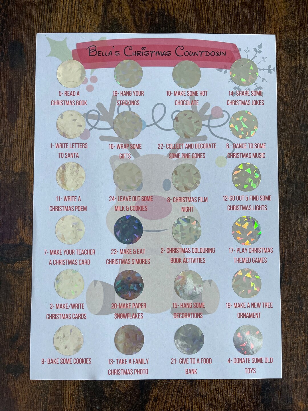 Christmas Advent Calendar Scratch to Reveal/scratch off Activities ...