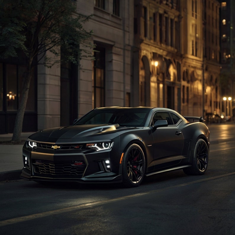Chevrolet Camaro Phantom Black Car Art Realistic American Muscle Car