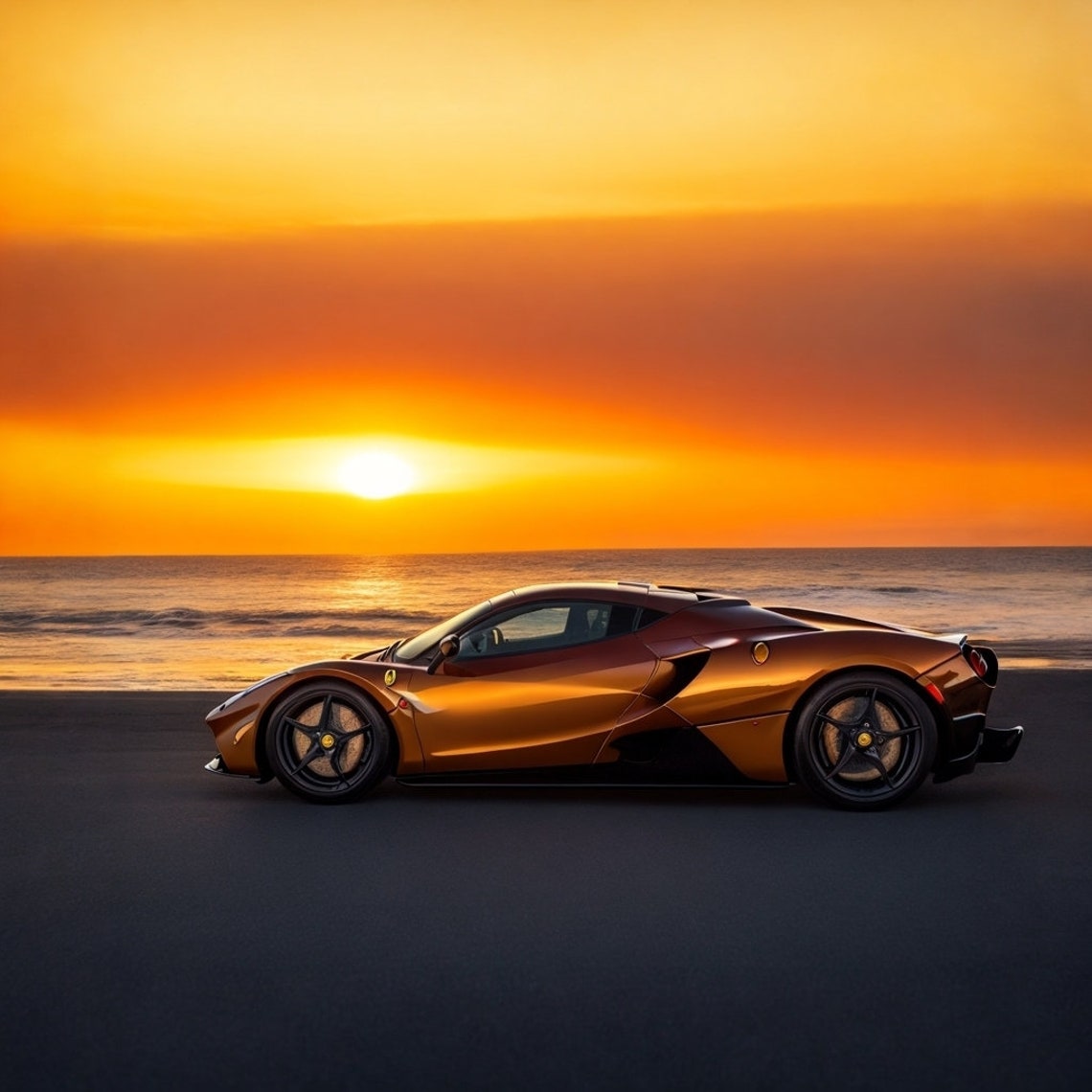 Ferrari Laferrari Red Car Print Sunset Coastal Cruise Car Wall Art ...