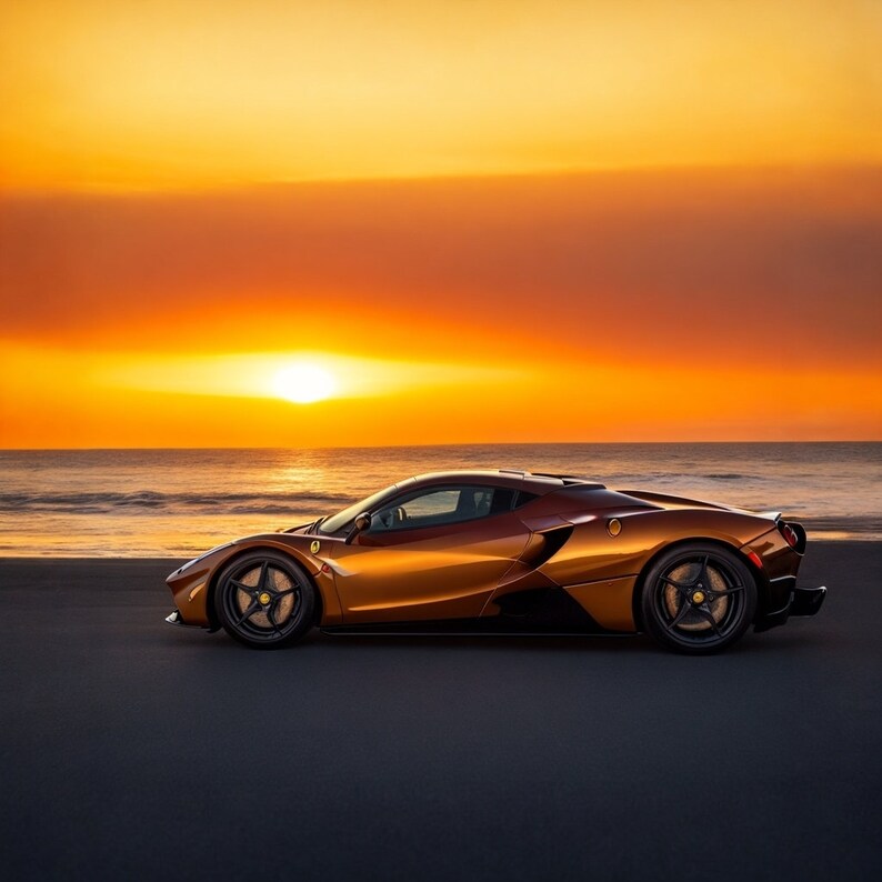 Ferrari Laferrari Red Car Print Sunset Coastal Cruise Car Wall Art ...