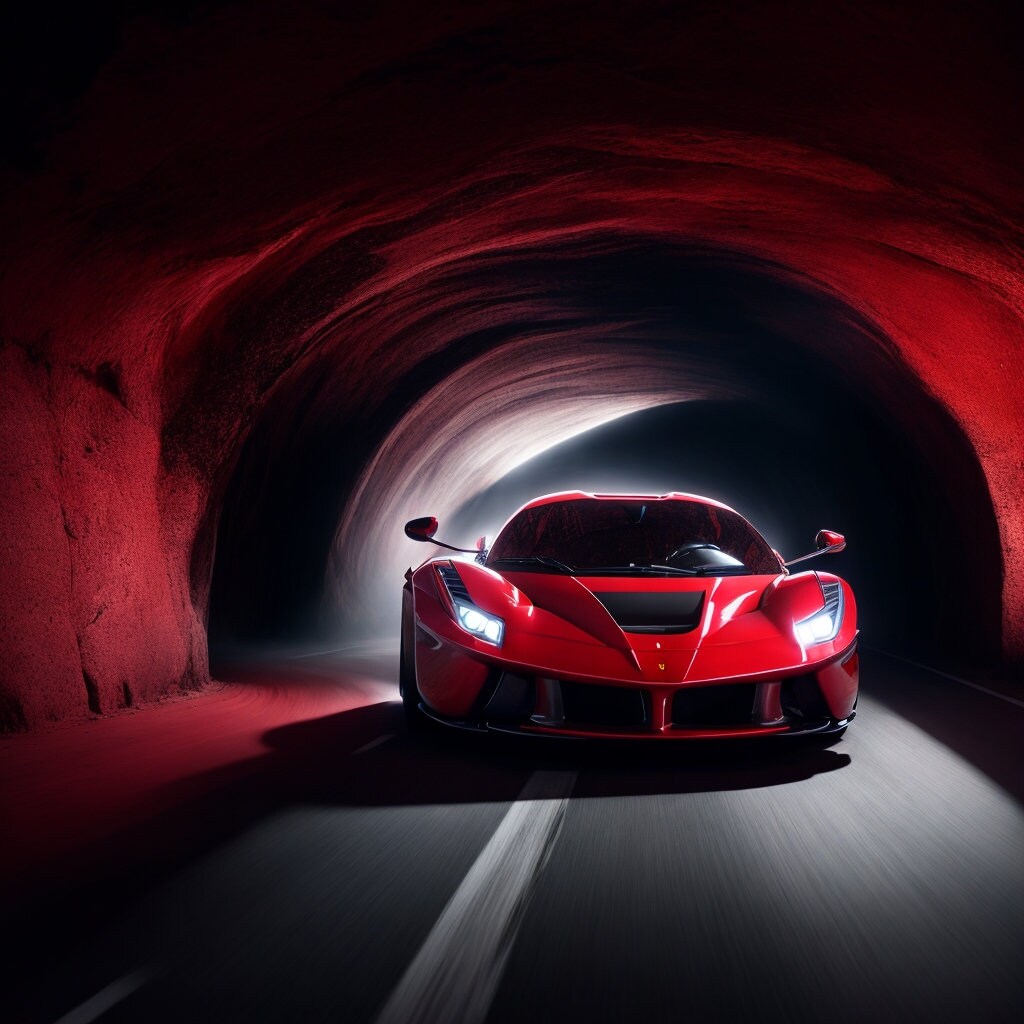 Ferrari Laferrari Red Car Print Dark Mountain Tunnel 1:1 Car Wall Art ...
