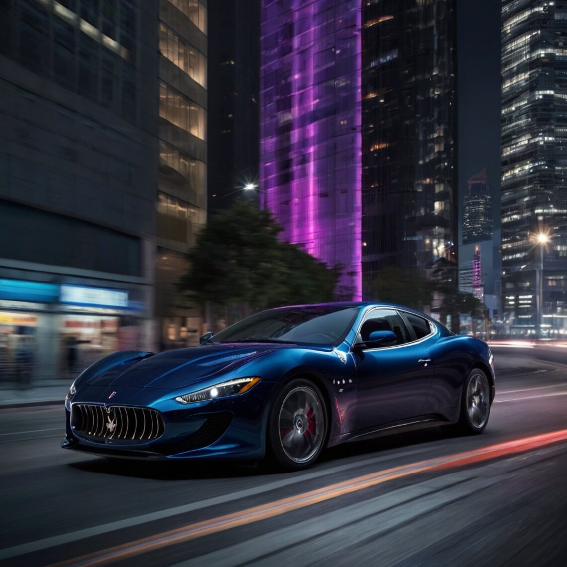 Maserati MC20 Dark Blue Car Print Realistic Nighttime City Car Wall Art ...