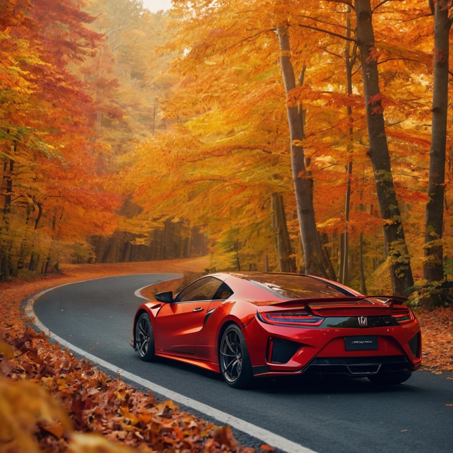 Honda NSX Autumn Forest Drive Car Print Realistic Vibrant Red Car Wall ...