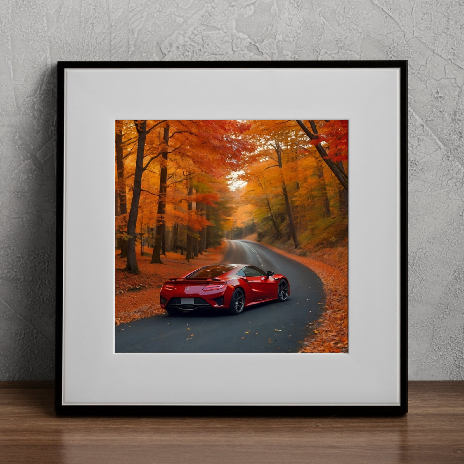 Honda NSX Autumn Forest Drive Car Print Realistic Vibrant Red Car Wall ...
