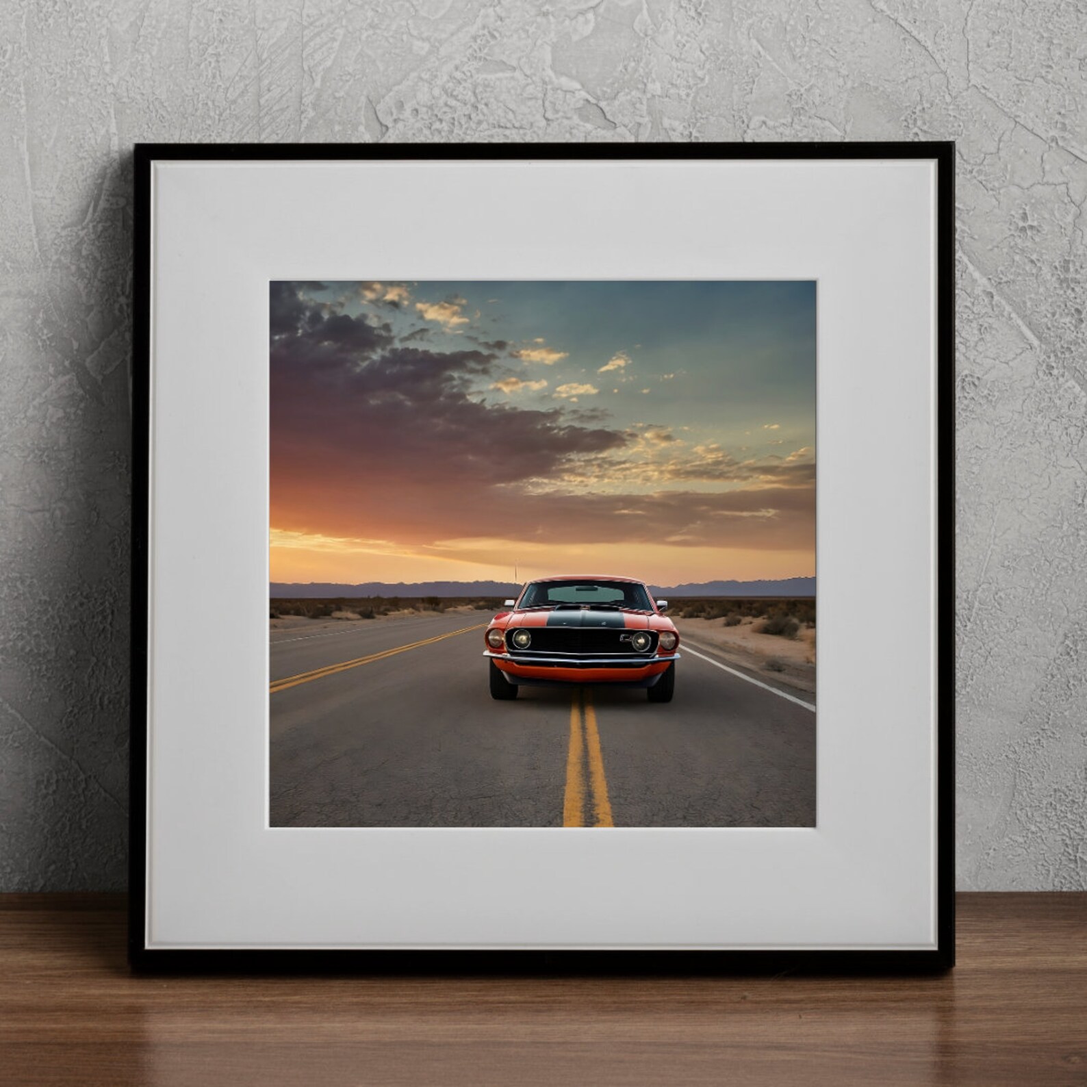Mustang Boss 302 Red Car Print Desert Highway Dawn Drive Digital Car ...