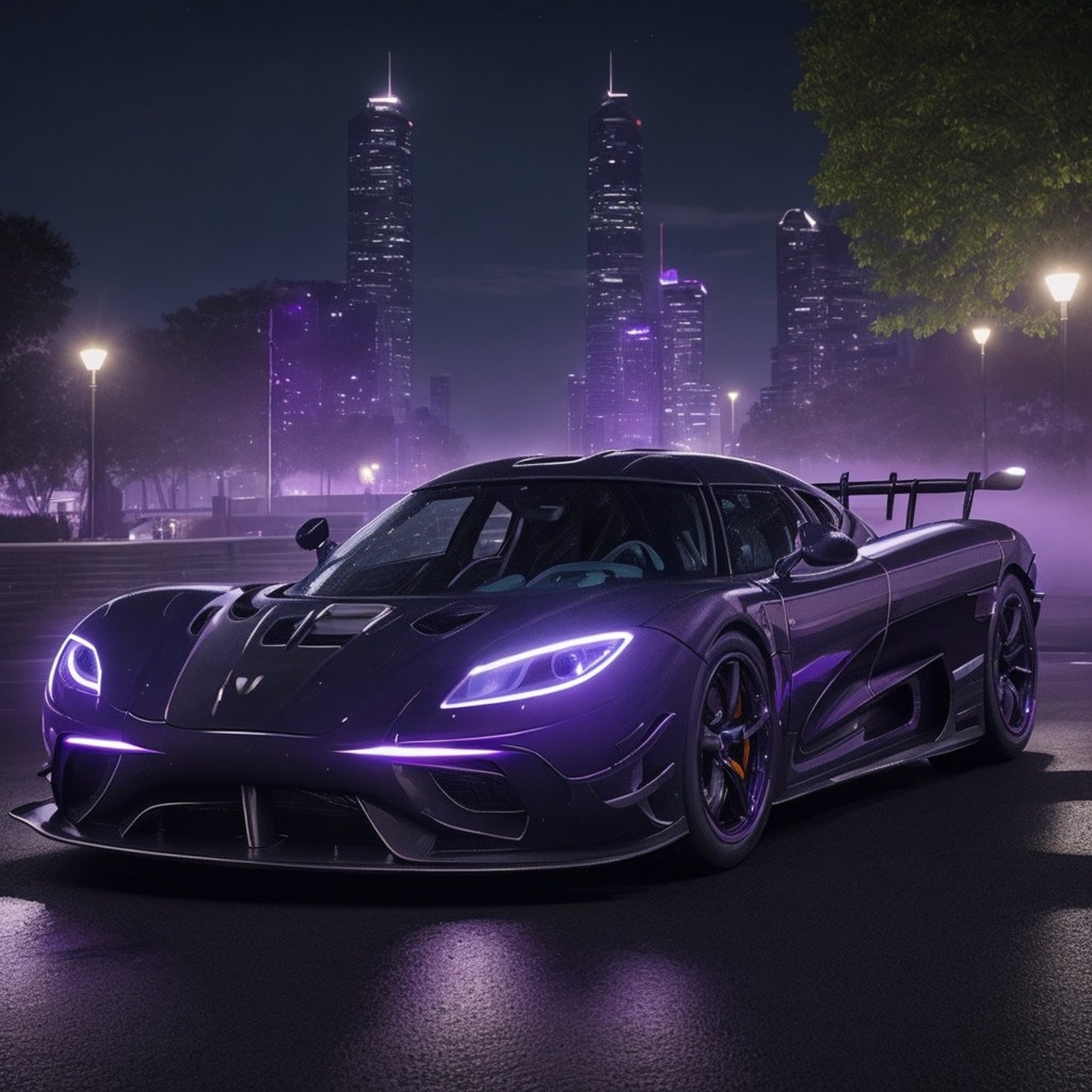 Koenigsegg Jesko Black Car Print Purple Night Racing Car Wall Art ...