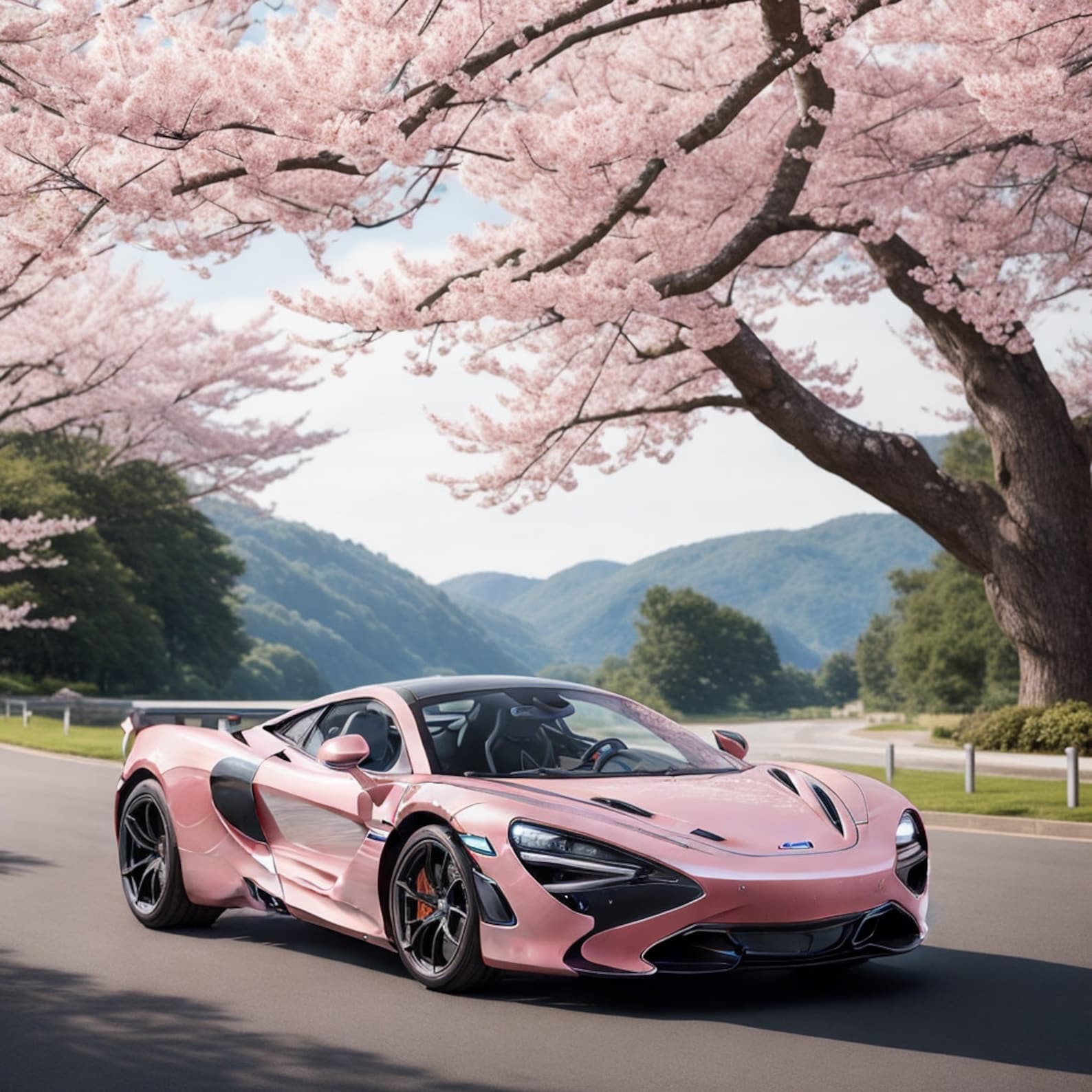 Mclaren 720S Pink Car Print Cherry Blossom Scenery Car Wall Art ...