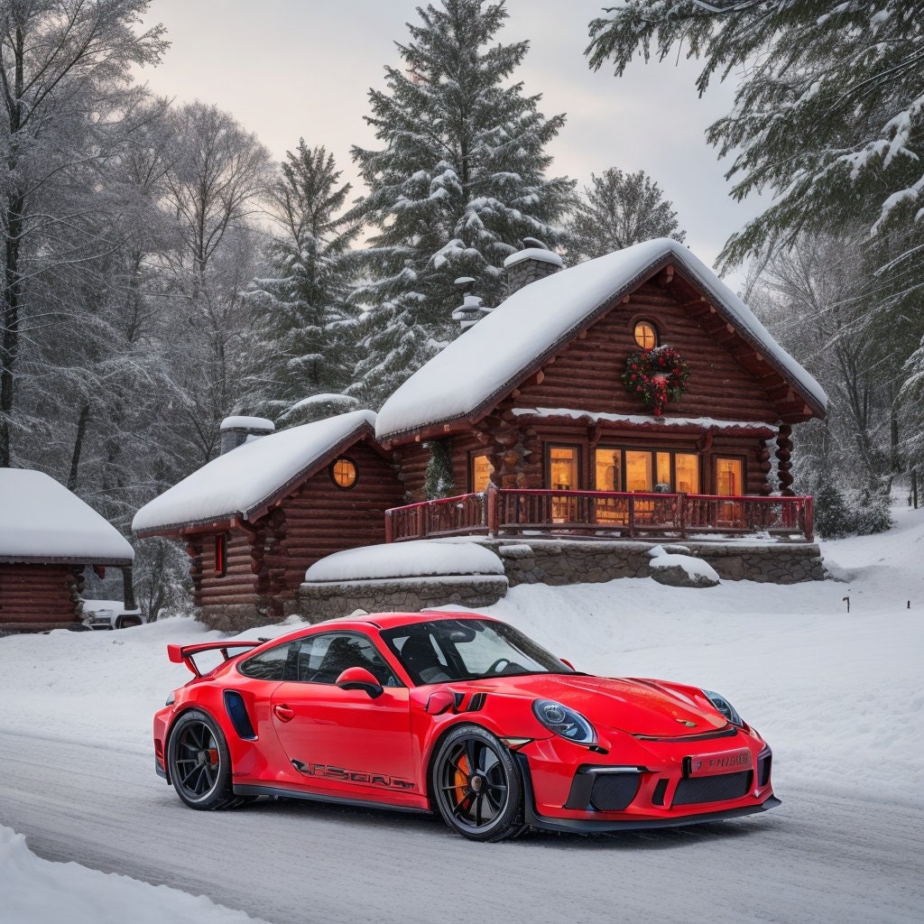 Porsche 911 GT3 RS Red Car Print Festive Christmas Car Wall Art White ...