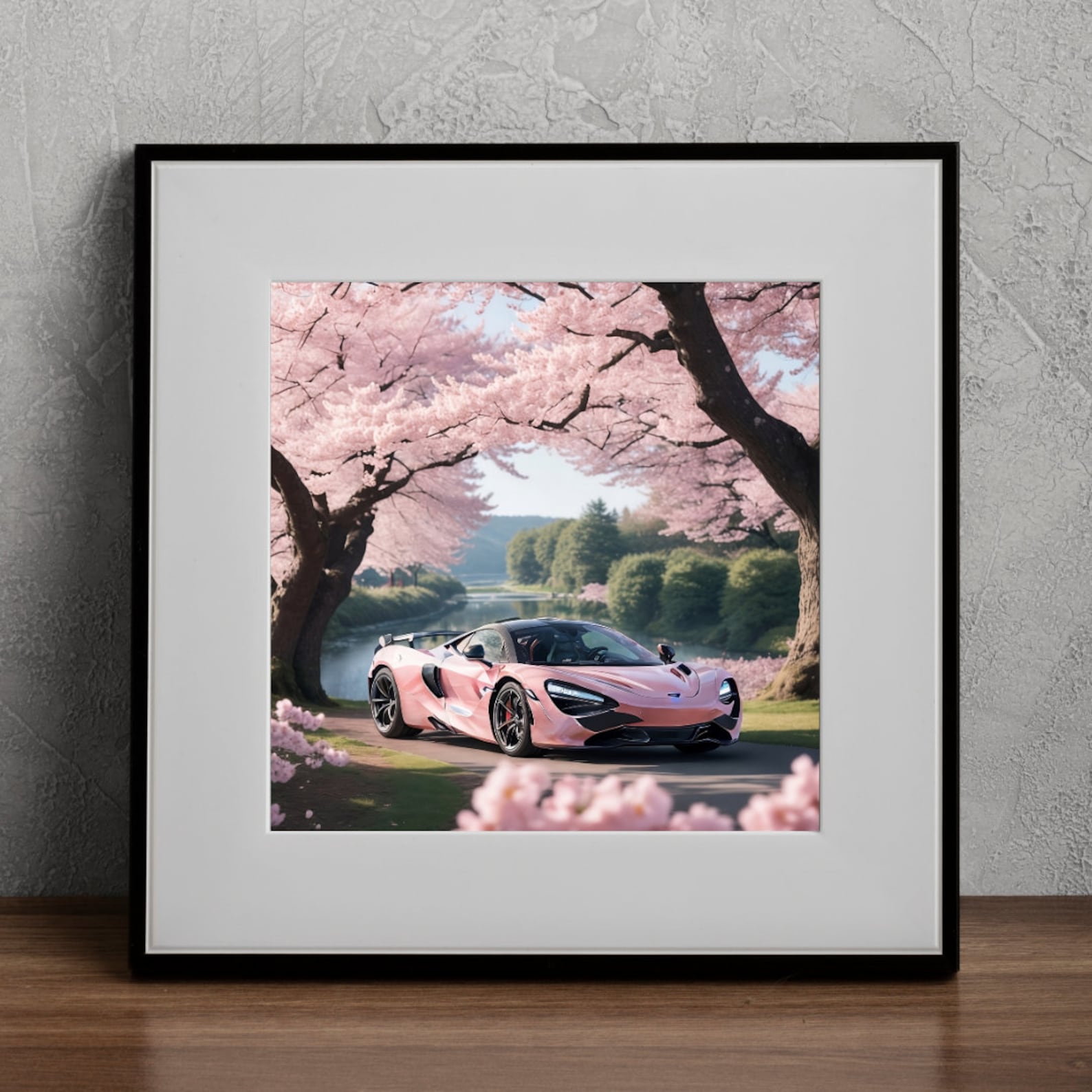 Mclaren 720S Pink Car Print Cherry Blossom Scenery Car Wall Art ...