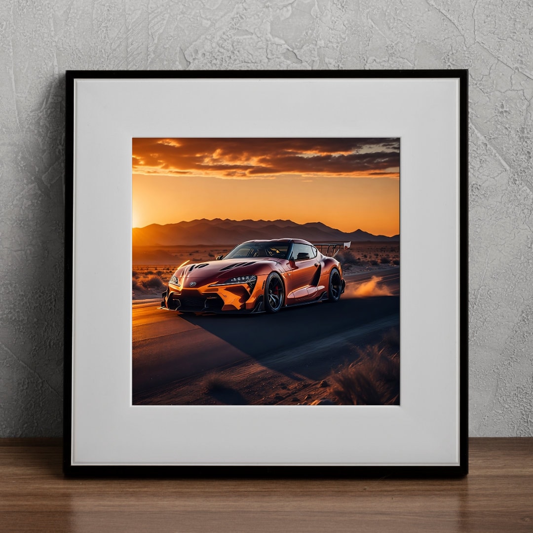Toyota Supra Red Car Print Realistic Fast Sports Car Wall Art Open ...