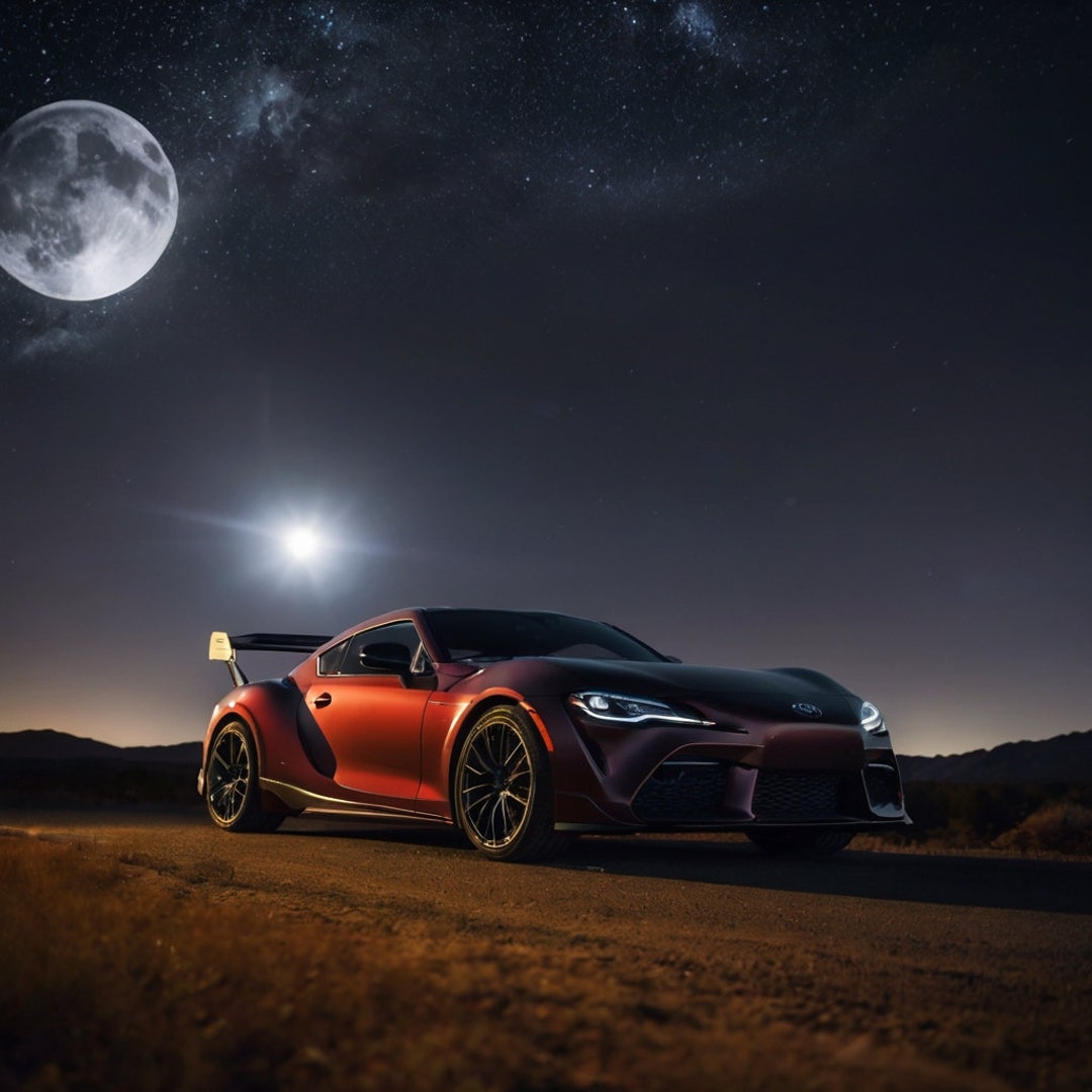Toyota GR86 Black and Red Lunar Eclipse Car Print Realistic Dark Cosmic ...