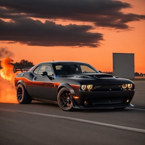 Dodge Challenger SRT Hellcat Demon Car Print Menacing Black Supercar ...