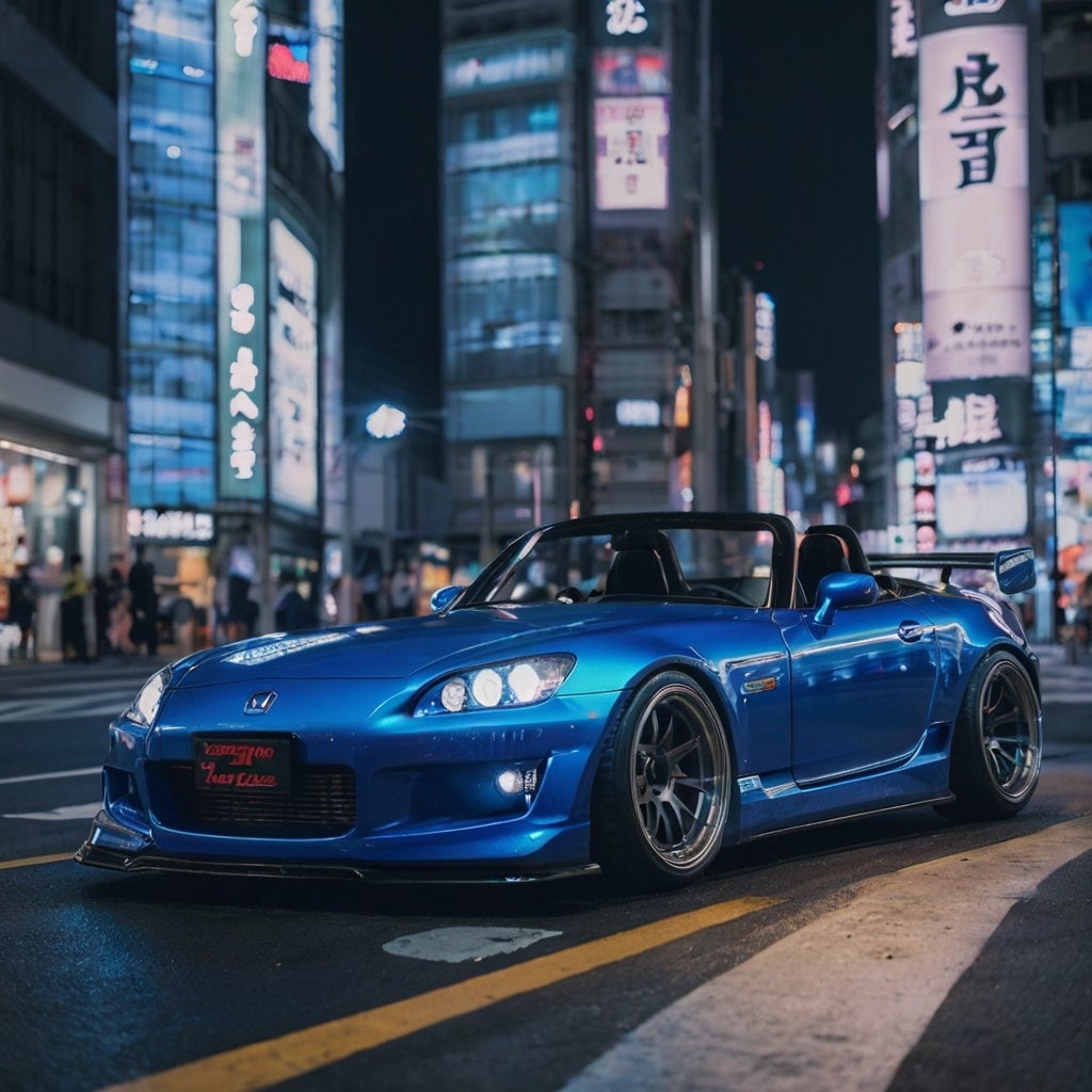 Honda S2000 CR Blue Car Print Tokyo Night Drive Digital Car Wall Art ...