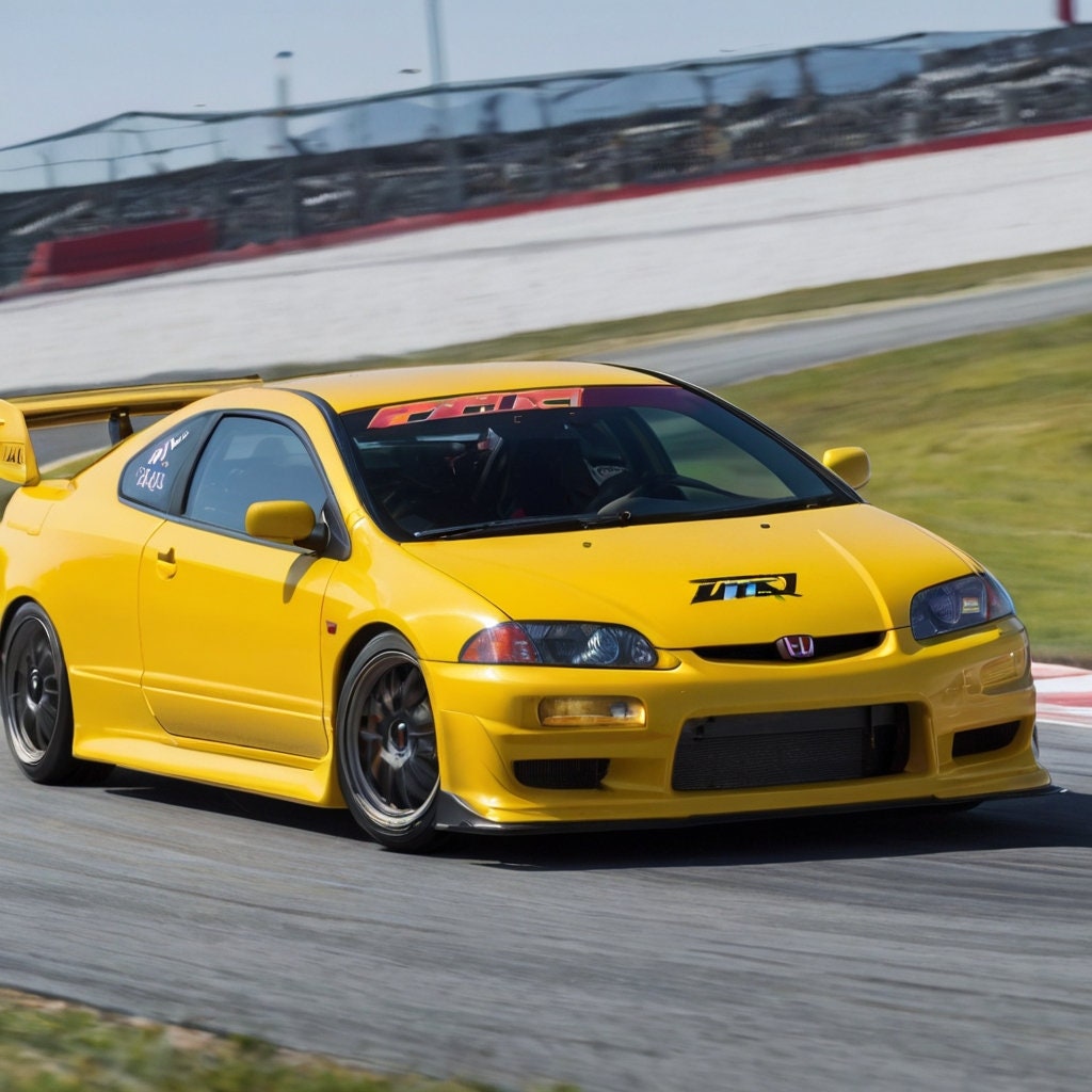 Honda Integra Type R Yellow Digital Print Realistic Racetrack Drive Car ...