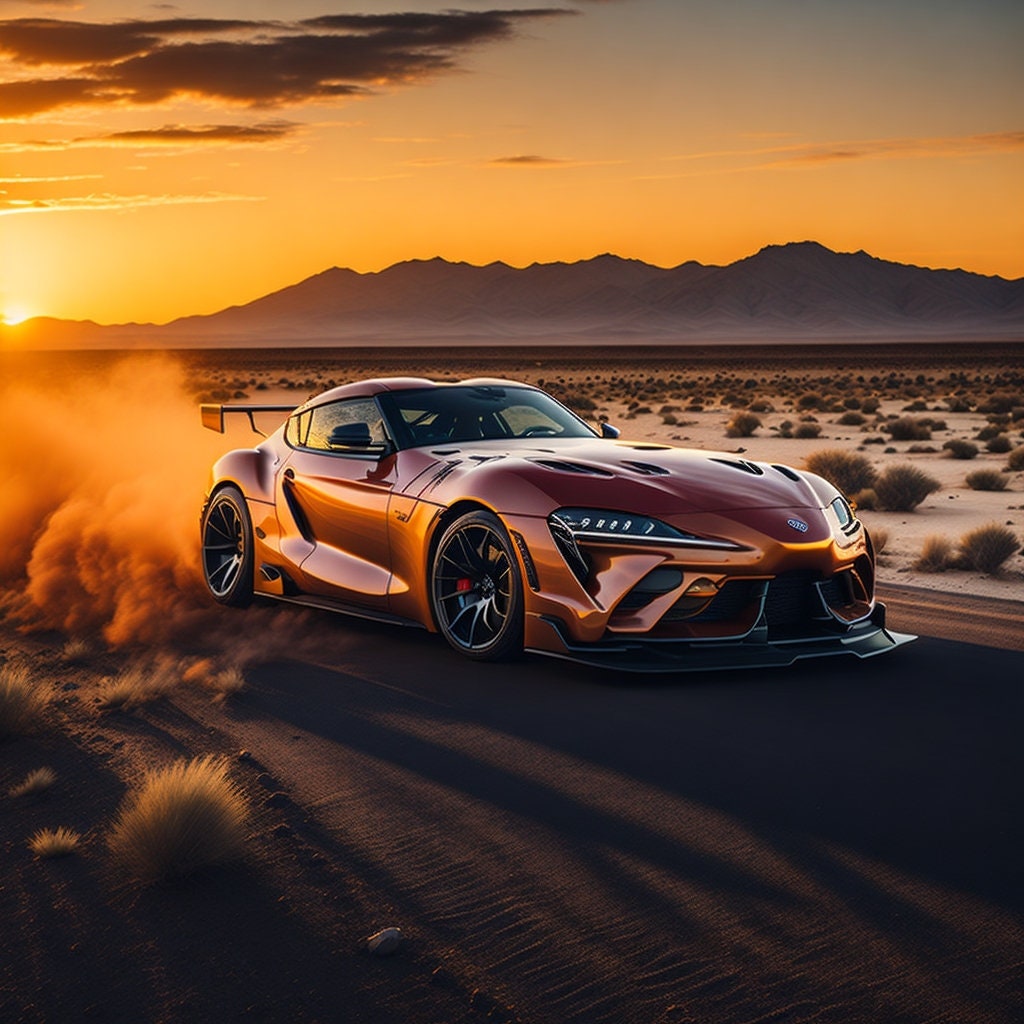 Toyota Supra Red Car Print Realistic Fast Sports Car Wall Art Open ...