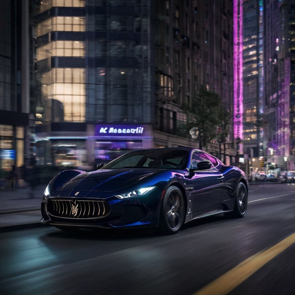 Maserati MC20 Dark Blue Car Print Realistic Nighttime City Car Wall Art ...