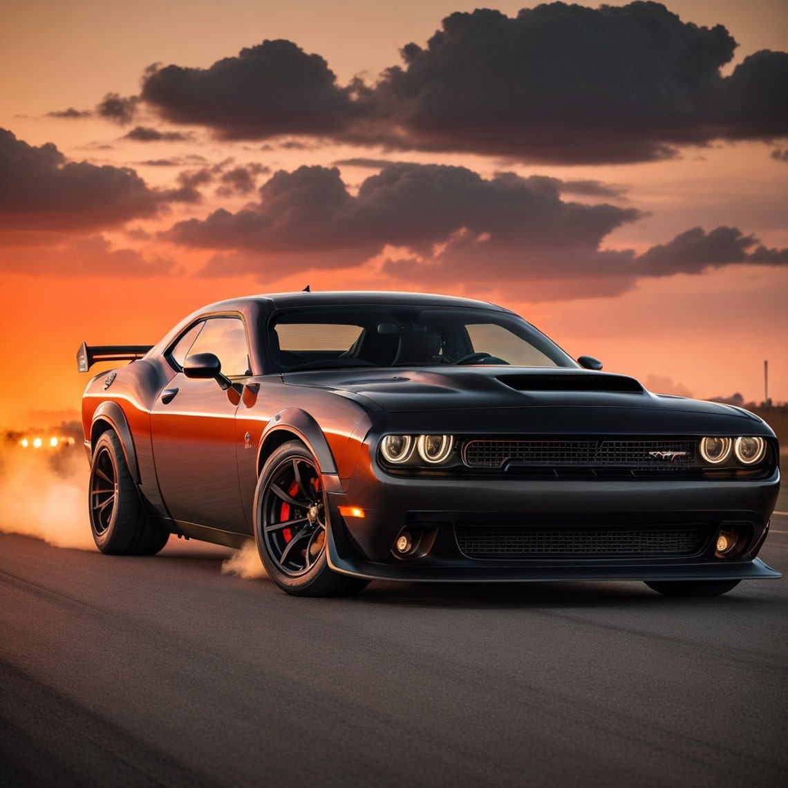 Dodge Challenger SRT Hellcat Demon Car Print Menacing Black Supercar ...