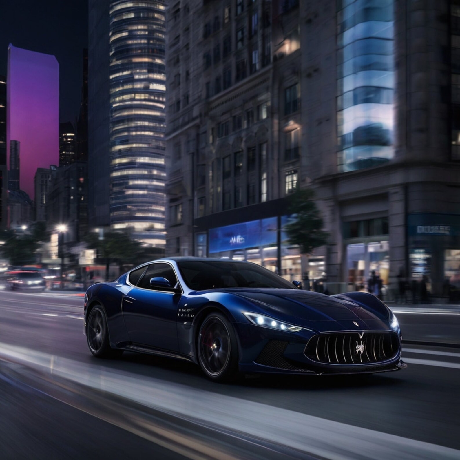 Maserati MC20 Dark Blue Car Print Realistic Nighttime City Car Wall Art ...
