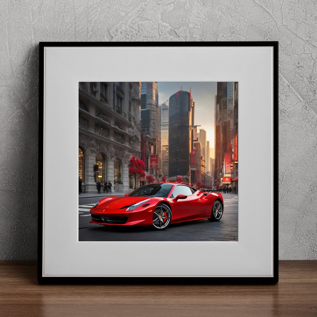 Ferrari 458 Red Cityscape Car Print Realistic City Scenery Car Wall Art ...