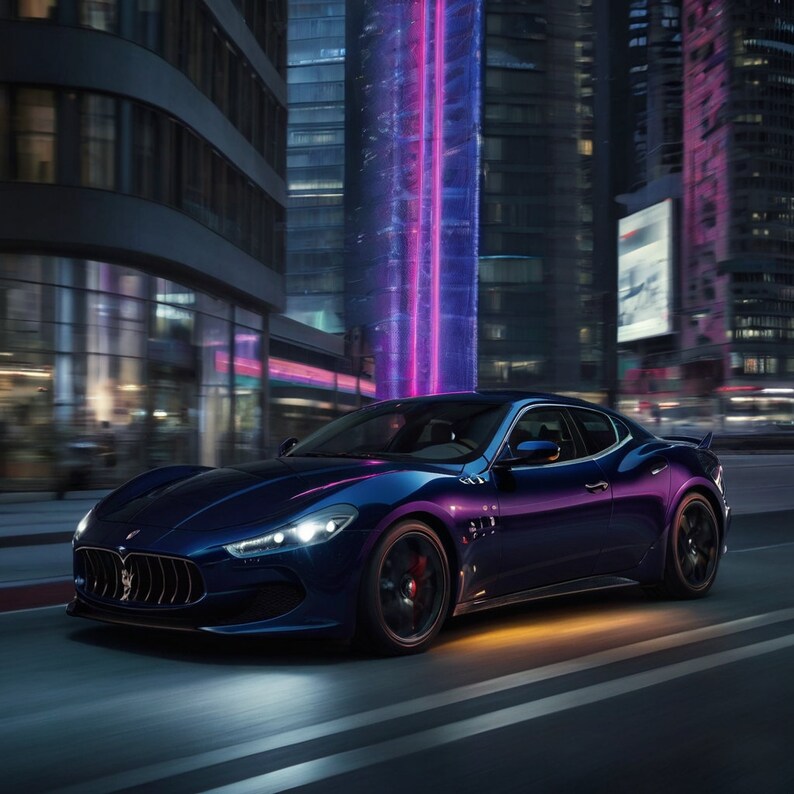 Maserati MC20 Dark Blue Car Print Realistic Nighttime City Car Wall Art ...