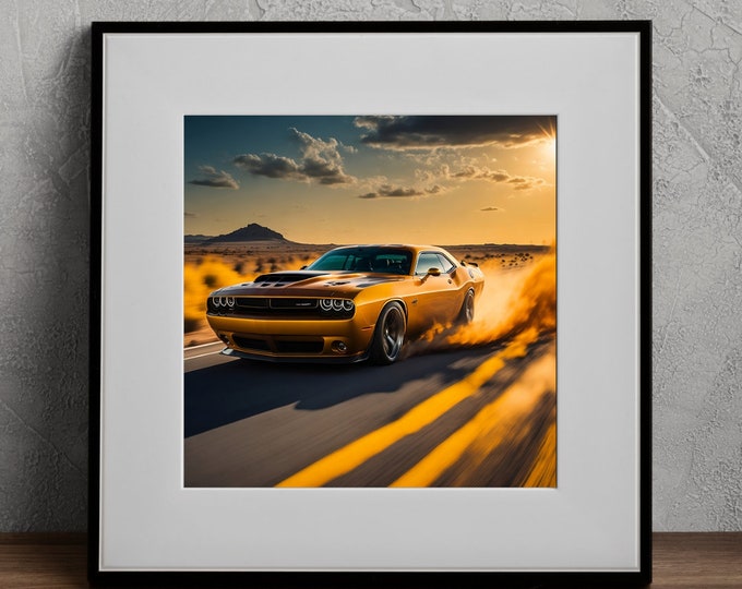 Dodge Challenger SRT Hellcat Demon Car Print Menacing Black Supercar ...