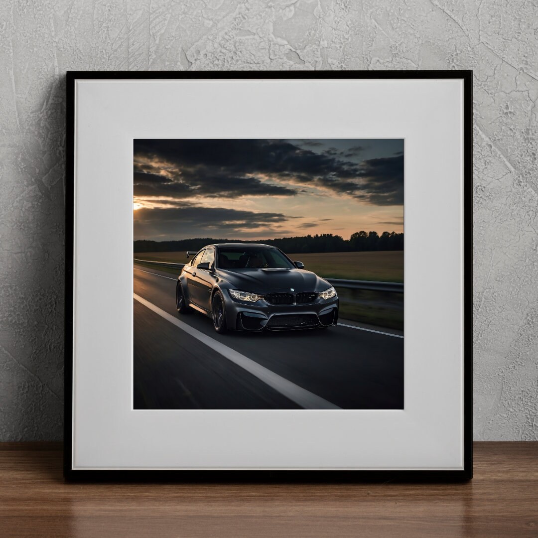 BMW M3 Black Car Print Germany Autobahn Highway Car Wall Art Realistic ...