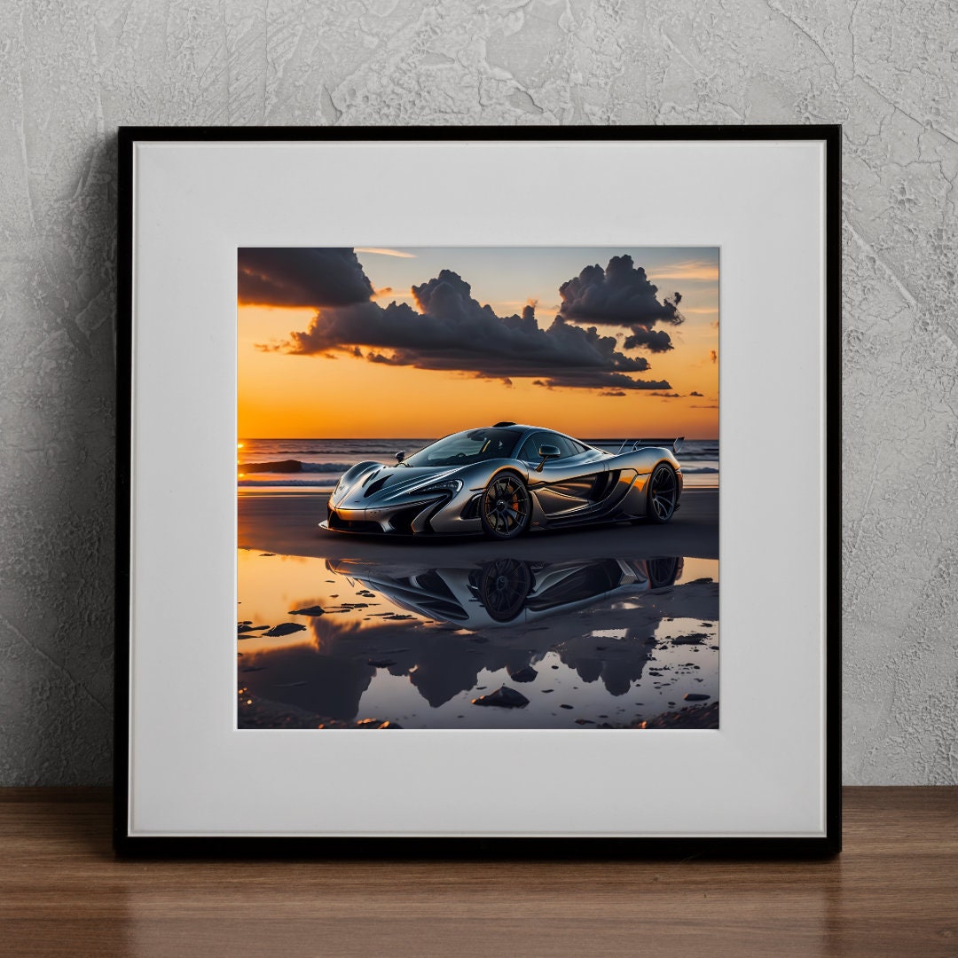 Mclaren P1 Grey Car Print Realistic Luxury Sport Car Wall Art Sunset ...