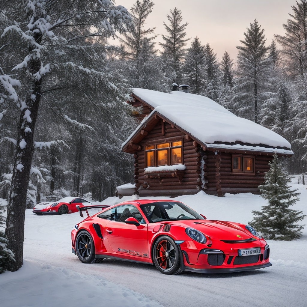 Porsche 911 GT3 RS Red Car Print Festive Christmas Car Wall Art White ...