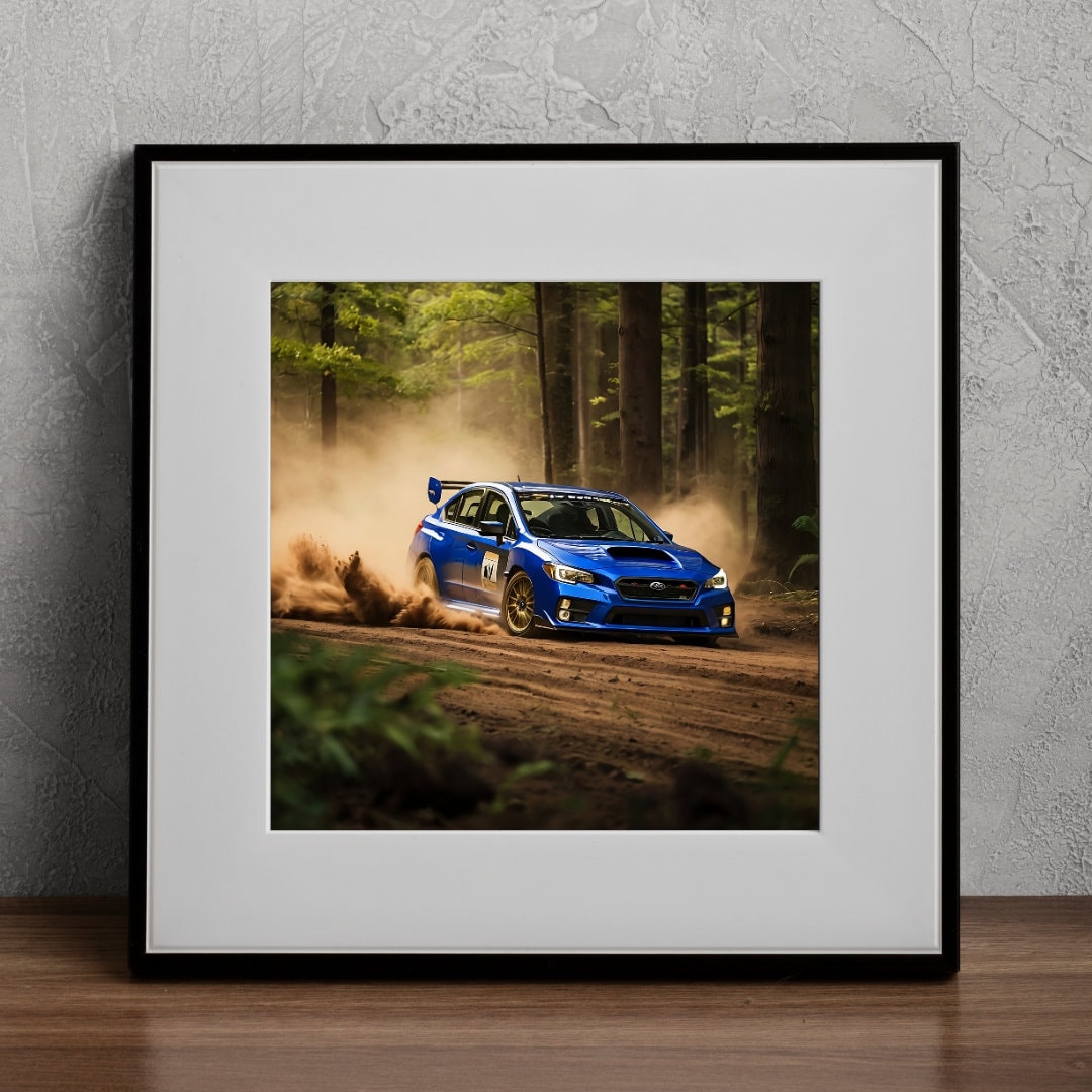 Subaru WRX STI Blue Car Print Motorsport Rally Racing Car Wall Art Fast ...
