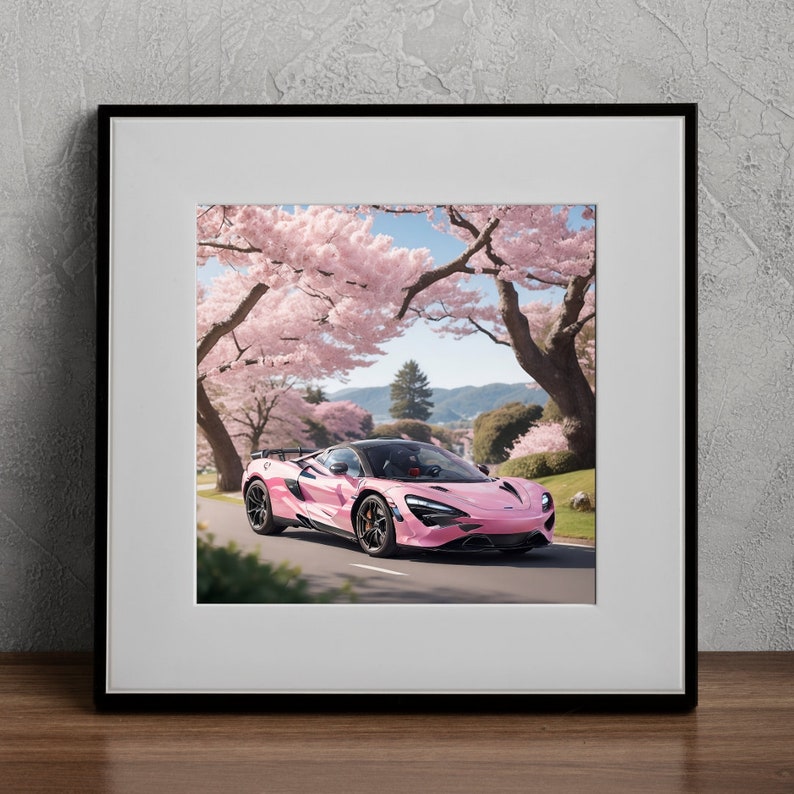 Mclaren 720S Pink Car Print Cherry Blossom Scenery Car Wall Art ...