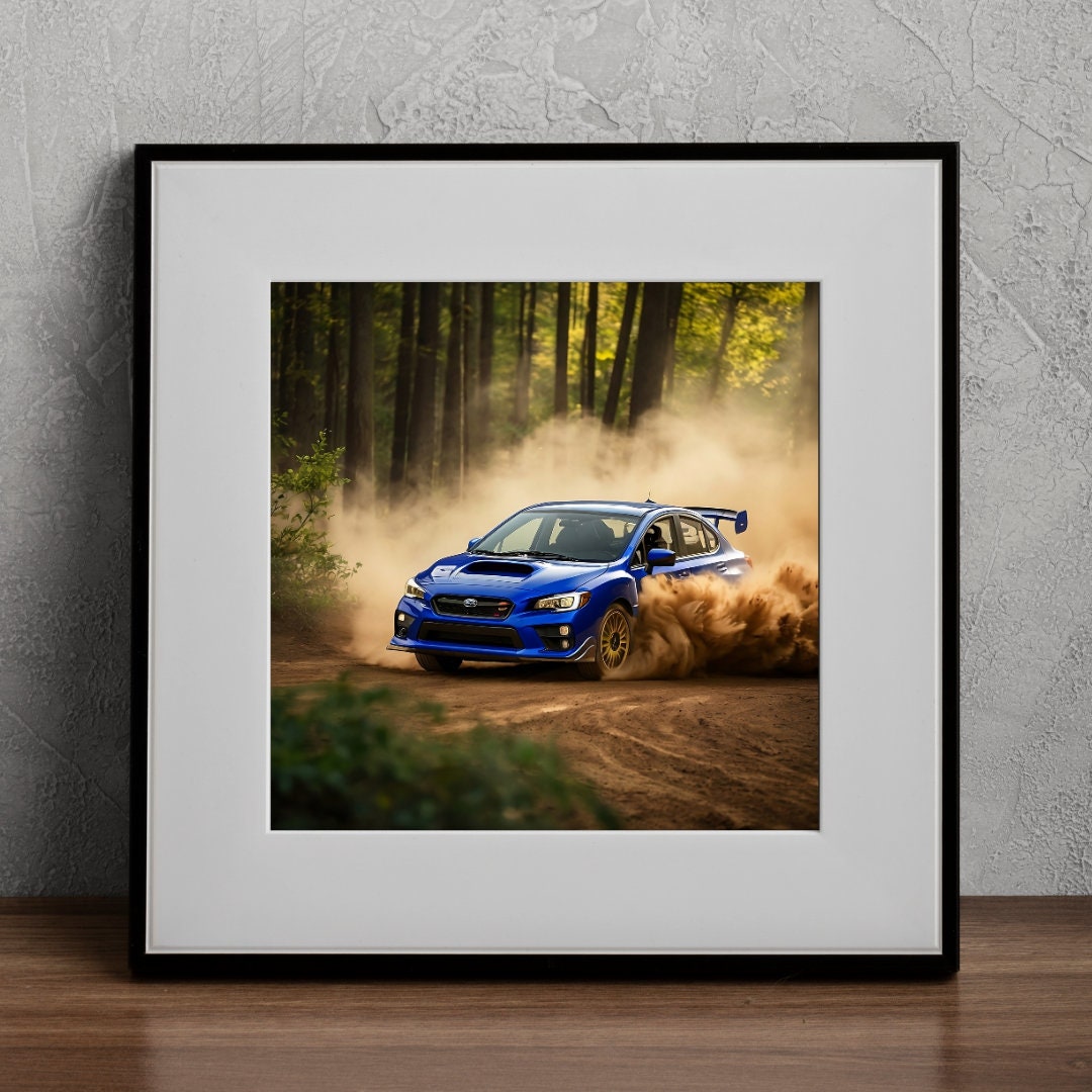 Subaru WRX STI Blue Car Print Motorsport Rally Racing Car Wall Art Fast ...