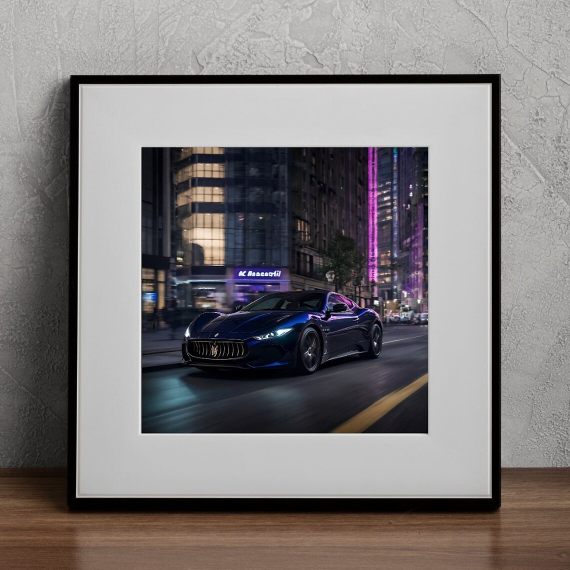 Maserati MC20 Dark Blue Car Print Realistic Nighttime City Car Wall Art ...