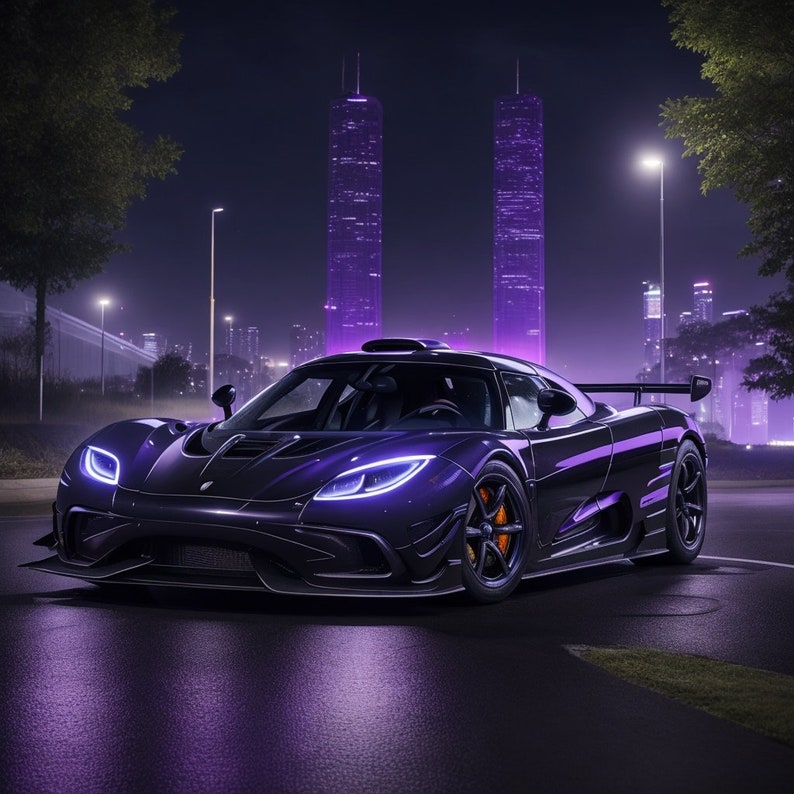 Koenigsegg Jesko Black Car Print Purple Night Racing Car Wall Art ...